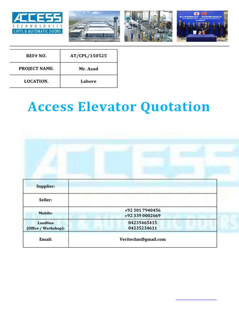 Mr. Asad - LHR - Quotation For Fully Automatic Passenger Lift 630kgs - 15-05-2025. | PDF ...