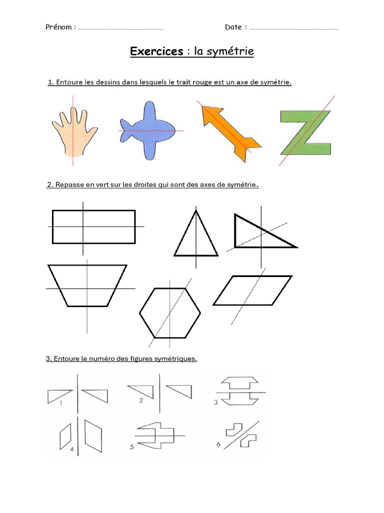 Exercices de Symétrie pour CE1 | PDF
