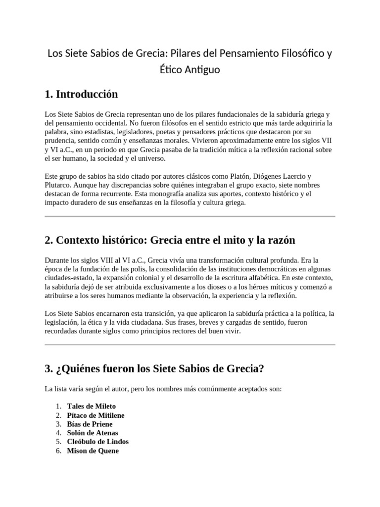 Los Siete Sabios de Grecia: Sabiduría Antigua | PDF | Sabiduría | Platón