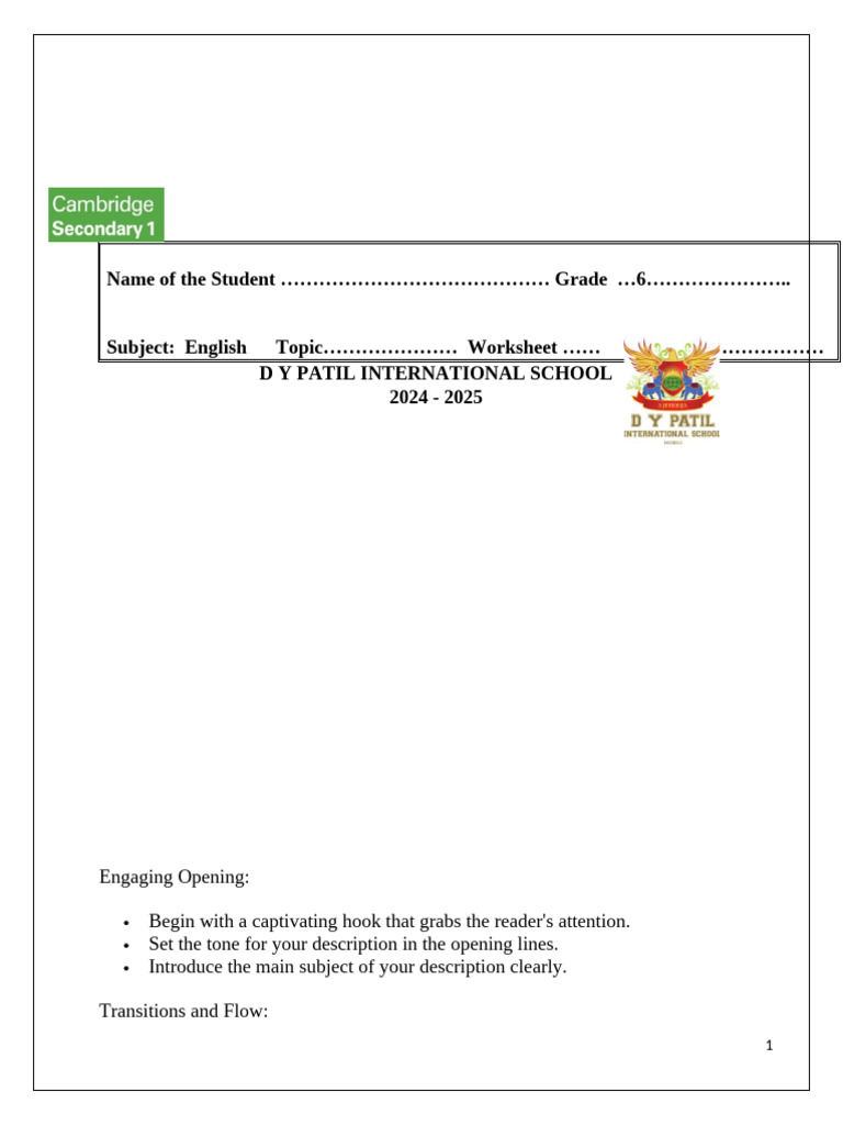 Checklist Descriptive Writing 1 1 | PDF