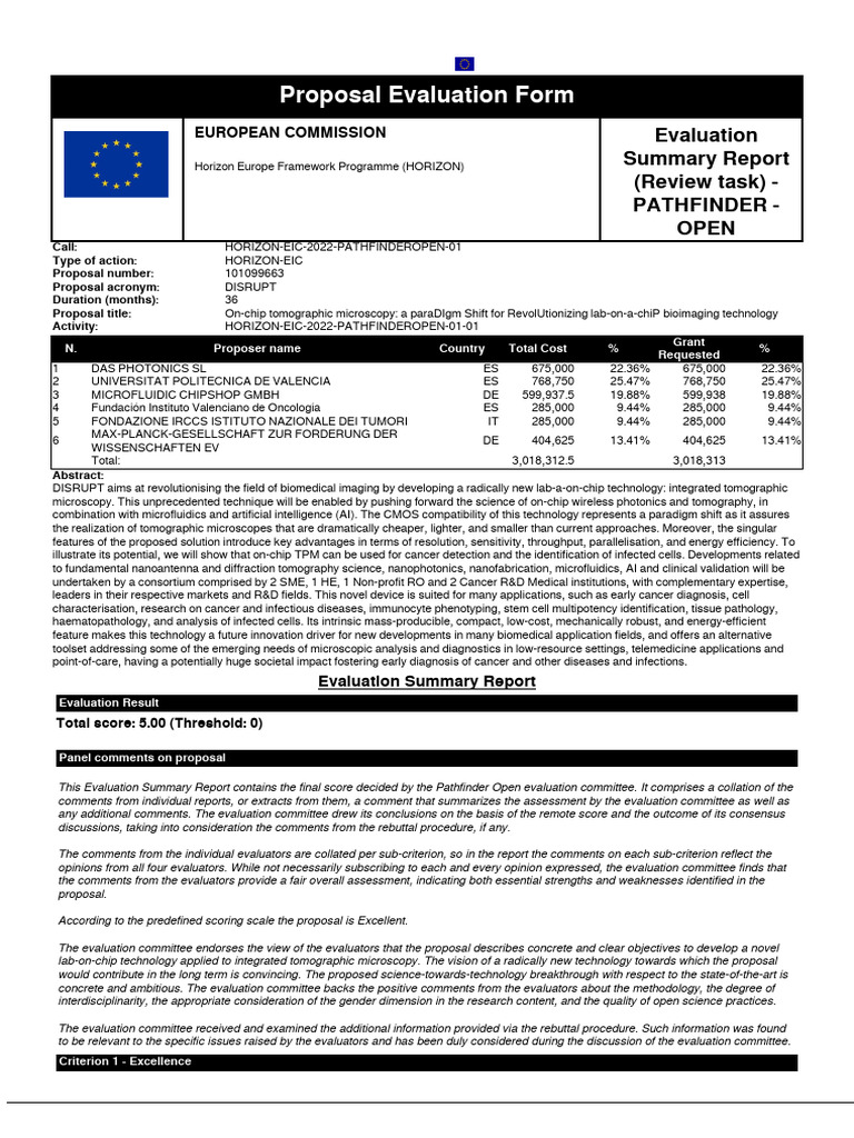 Evaluation 2022 - 101099663 - DISRUPT - ESR | PDF | Embryonic Stem Cell | Interdisciplinarity