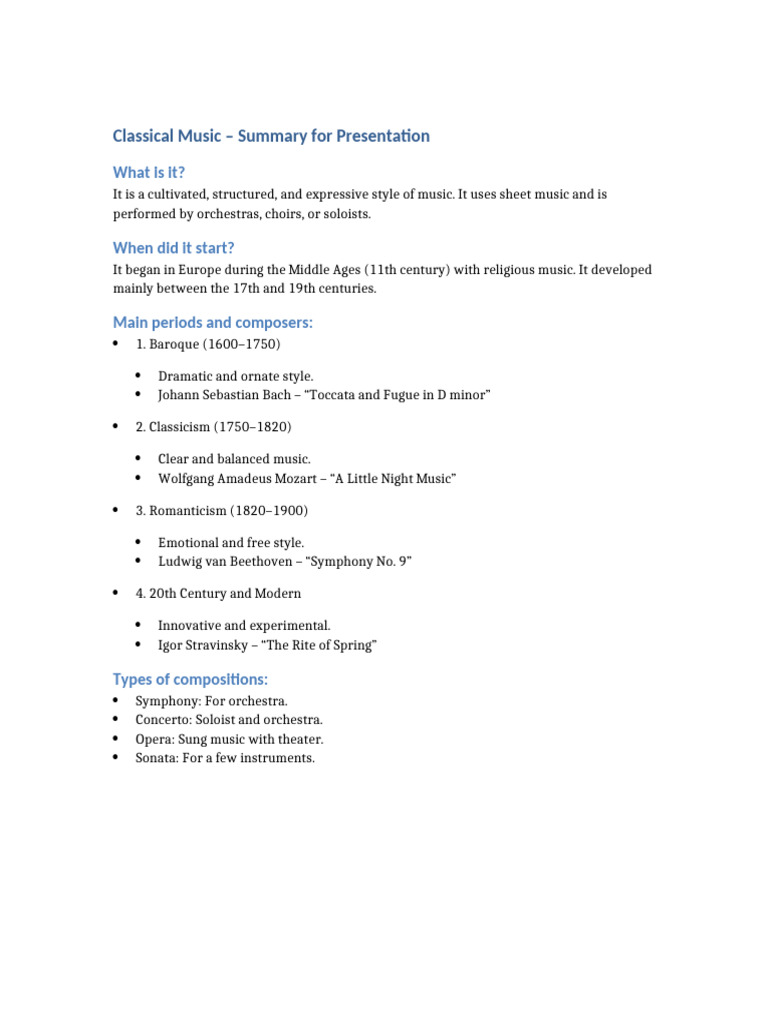 Classical Music Summary | PDF