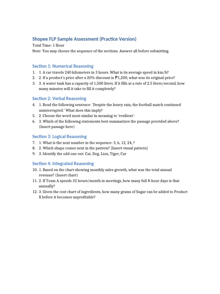 FLP Sample Assessment Practice | PDF