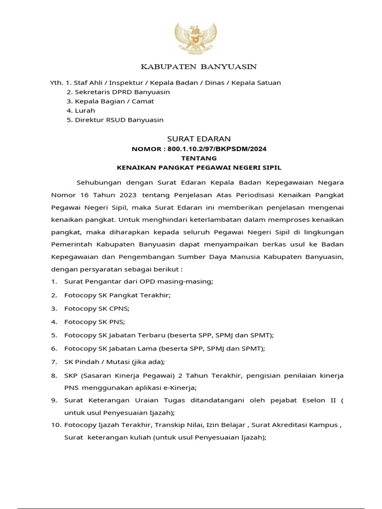 Surat Edaran Pangkat 2025 | PDF