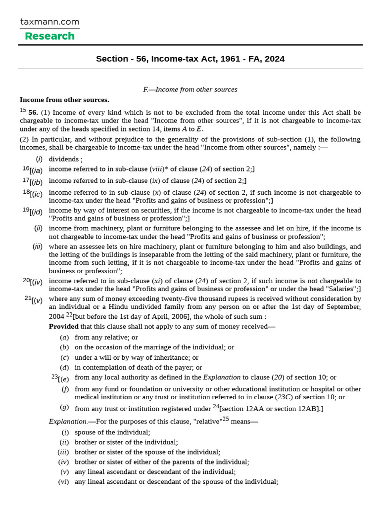 2025 01 21T16 47 Section 56 Income Tax Act 1961 FA 2024 Income From Other Sources | PDF ...