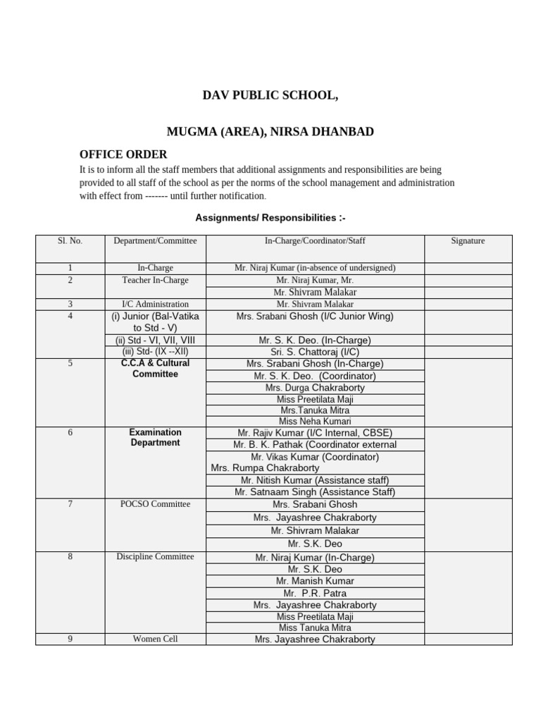 DAV Public School Office Order BW | PDF