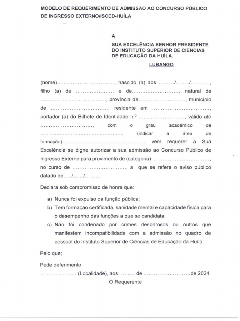 Requerimento de Admissão de Concurso Público | PDF