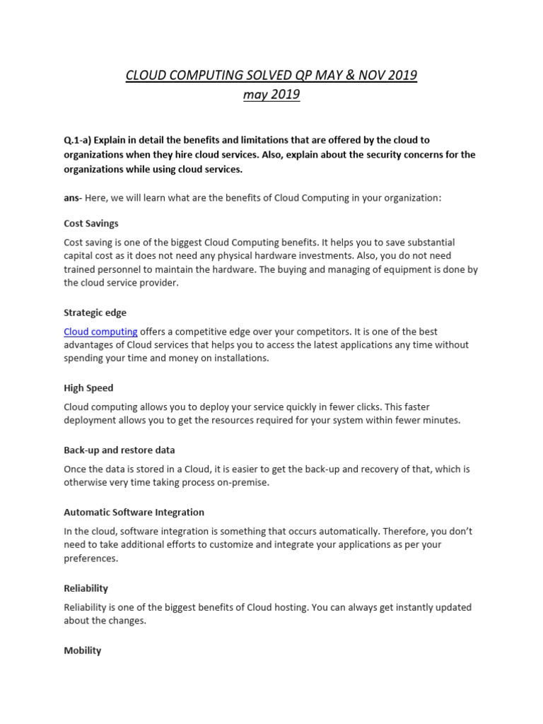 CC Solved Paper Nov - May 2019 | PDF | Cloud Computing | Internet Of Things