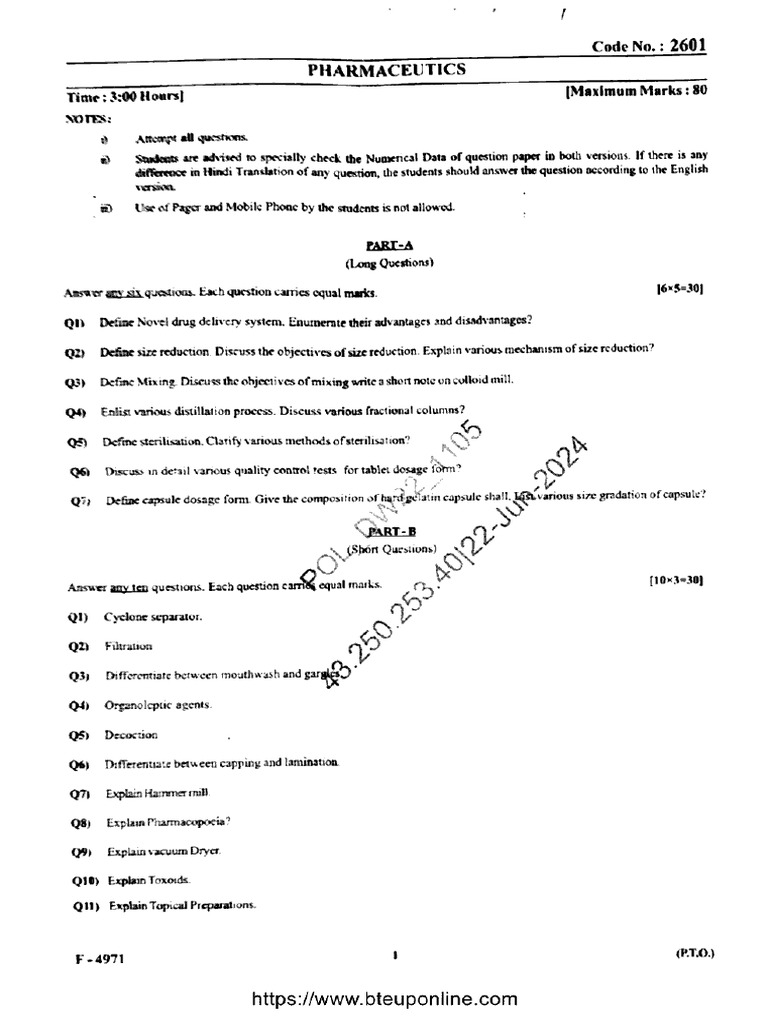 Dpharma 1 Year Pharmaceutics 2601 Jun 2024 | PDF