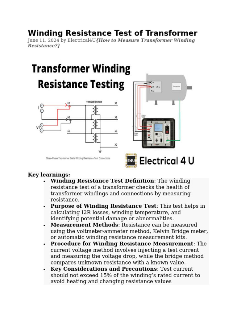 Transformer Winding Resistance Testing Guide | PDF | Transformer | Voltage