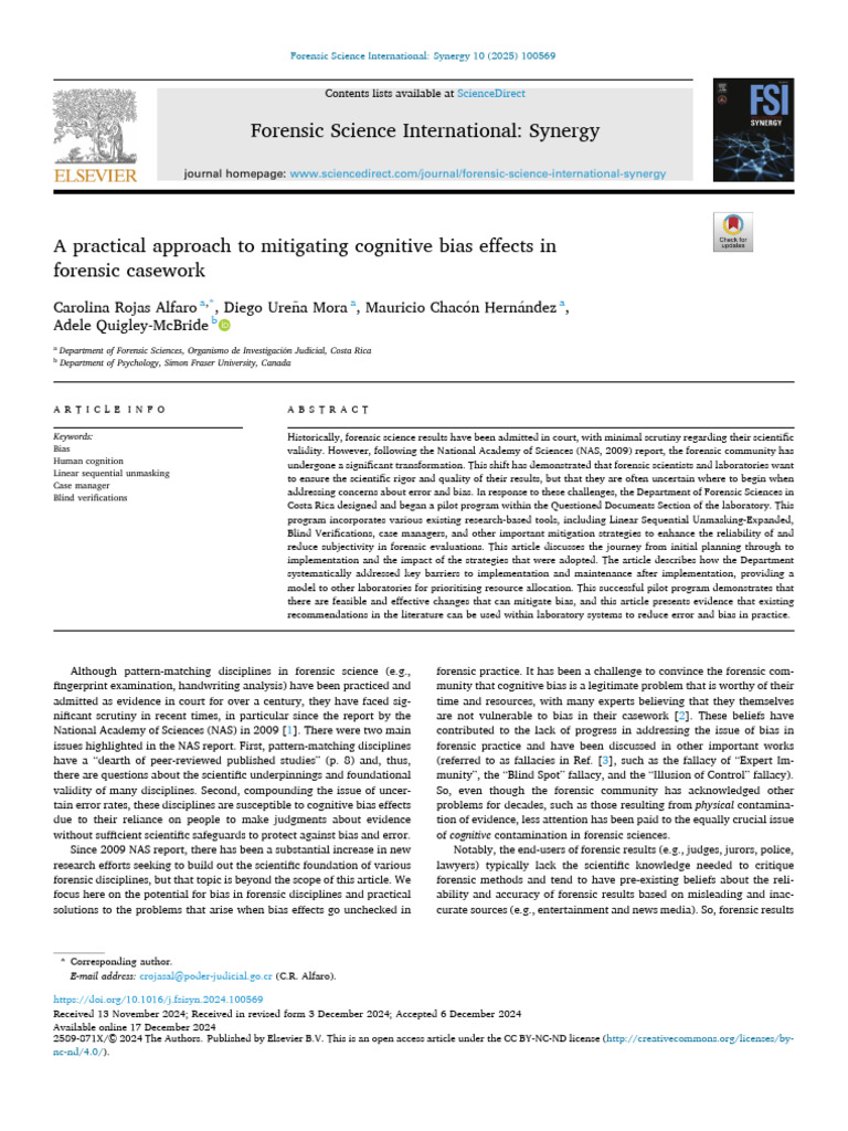 Mitigating Cognitive Bias in Forensics | PDF | Forensic Science | Bias