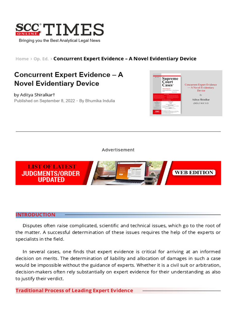 Concurrent Expert Evidence - A Novel Evidentiary Device - SCC Times ...