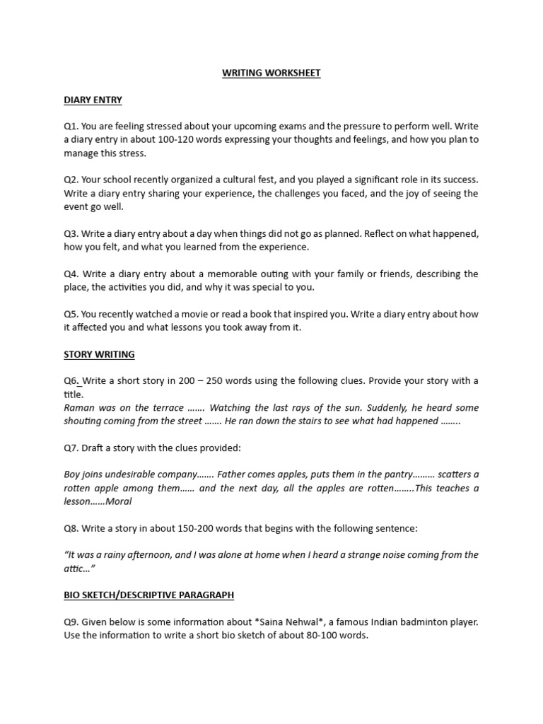 Writing Skills Worksheet | PDF