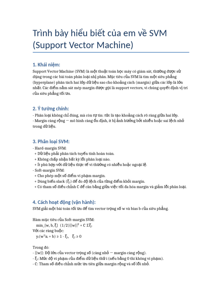Trinh Bay Hieu Biet Ve SVM | PDF