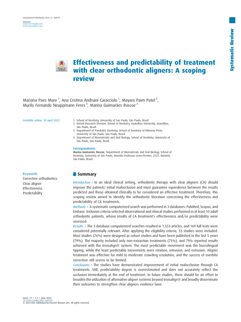 1 s2.0 S1761722723000347 Main | PDF | Orthodontics | Systematic Review