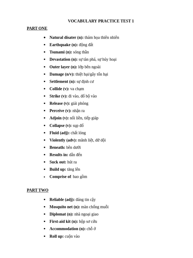 Vocabulary Practice Test 1 | PDF