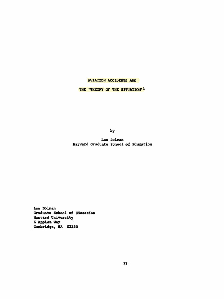Aviation Accidents Theory of Situation Bowman CRM NASA ++++ | PDF ...