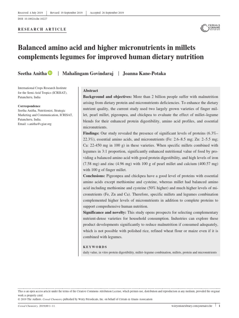 Anitha Et Al-2019-Cereal Chemistry | PDF | Cereals | Chickpea