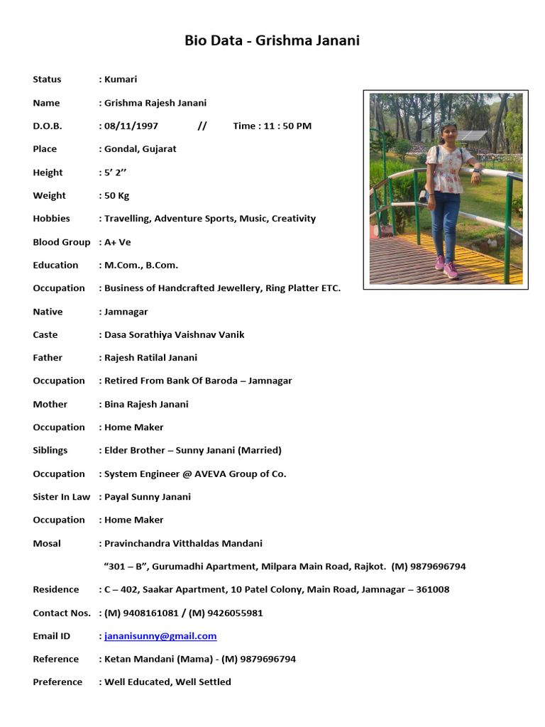 Biodata - Grishma Janani | PDF
