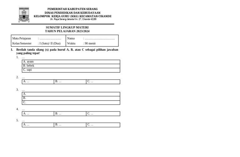 Layout Soal SLM Kelas 1 | PDF