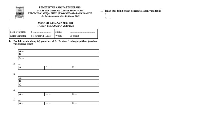 Layout Soal SLM Kelas 2 - New | PDF