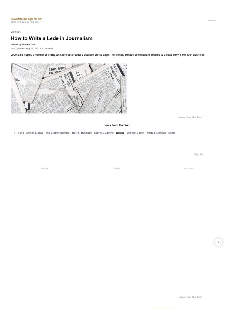 How To Write A Lede in Journalism - 2023 - MasterClass | PDF | News