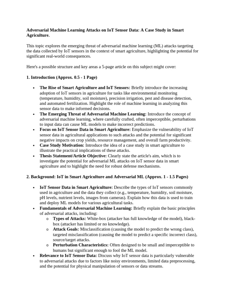 Adversarial Machine Learning Attacks On IoT Sensor Data A Case Study in Smart Agriculture | PDF ...