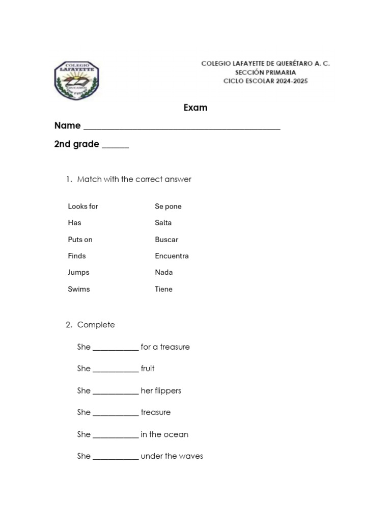 2nd Grade Exam | PDF