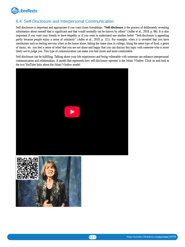 6.04 Self-Disclosure and Interpersonal Communication | PDF ...