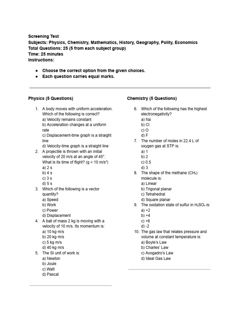 Comprehensive Screening Test Guide | PDF | Gases | Applied And ...
