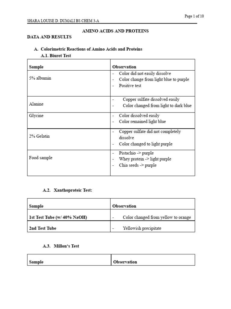 Answer Sheet - Amino Acids and Proteins | PDF | Amino Acid | Acid