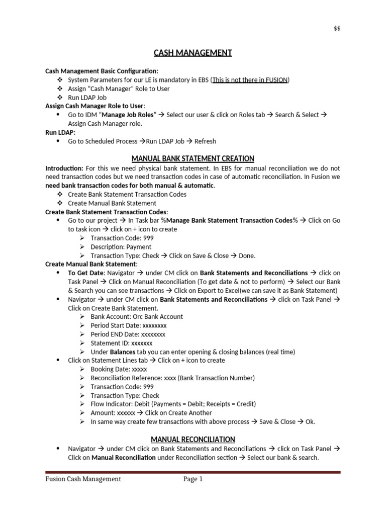 5 Fusion Cash Management | PDF | Banks | Debits And Credits