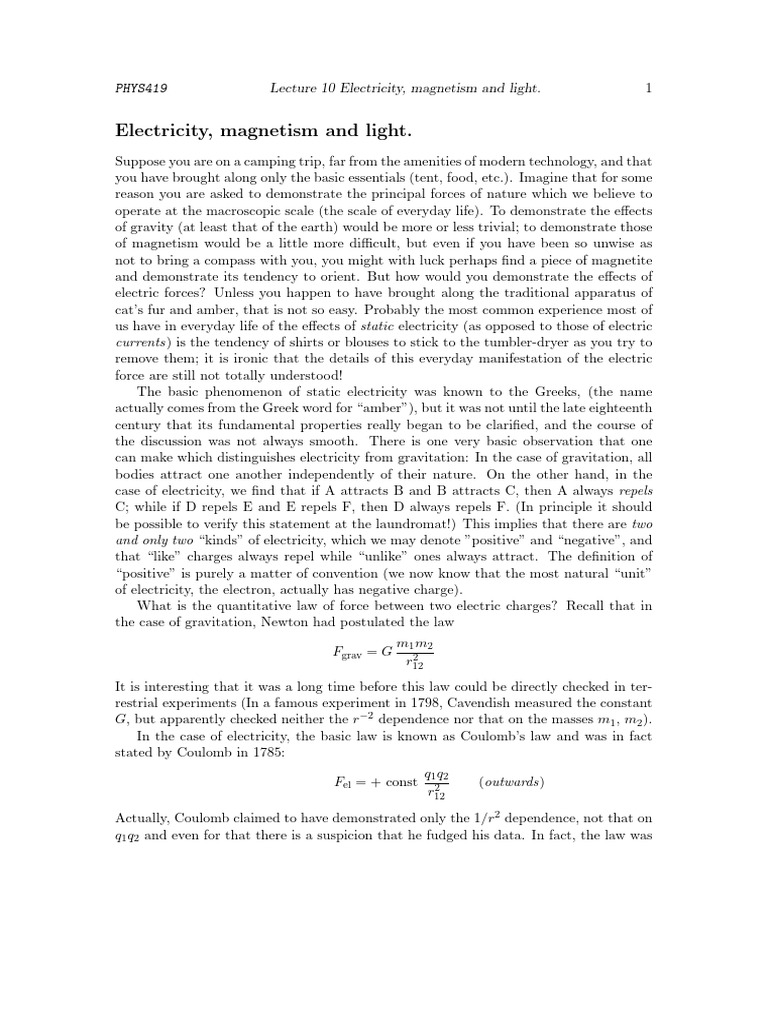 Lecture10 ElectricityMagnetismAndLight | PDF | Force | Electricity