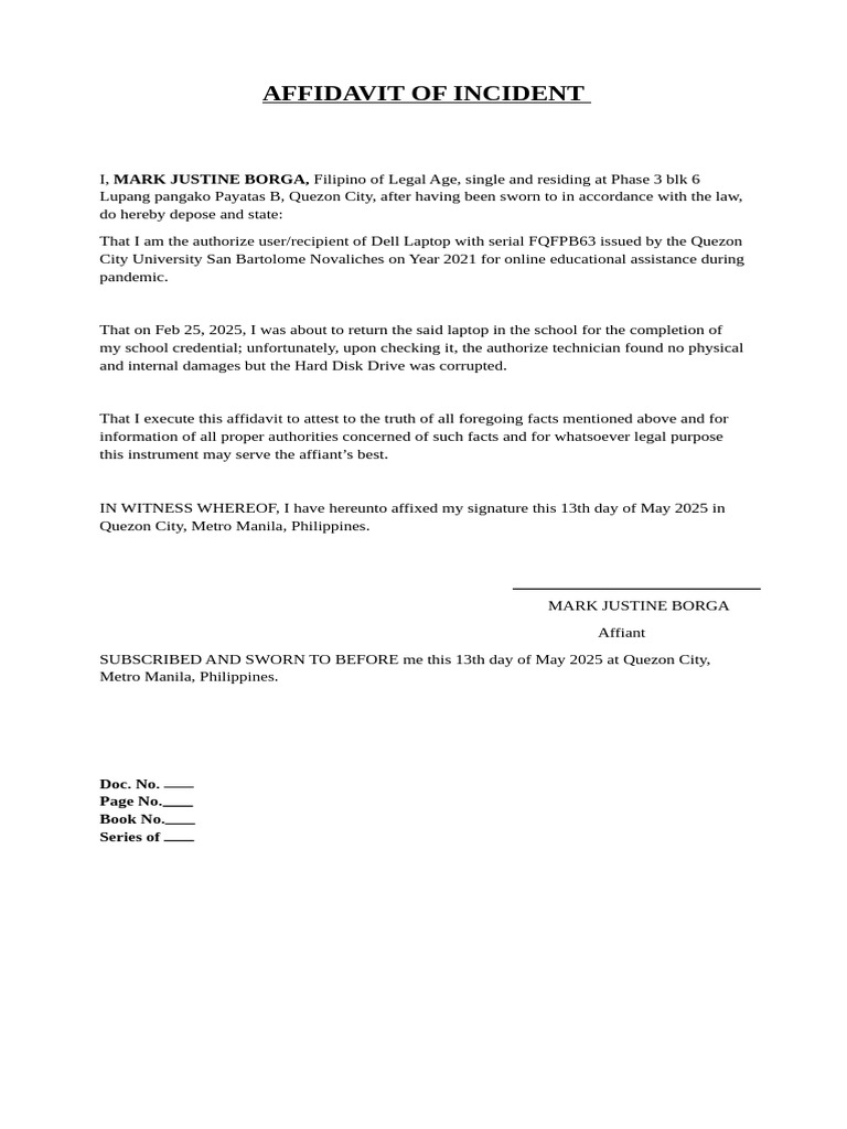 Affidavit of Incident | PDF