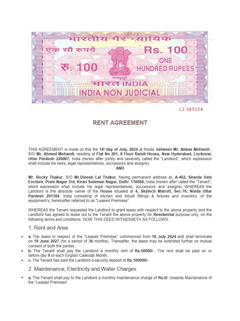 The Precious Rent Aggrement-1 | PDF | Lease | Leasehold Estate