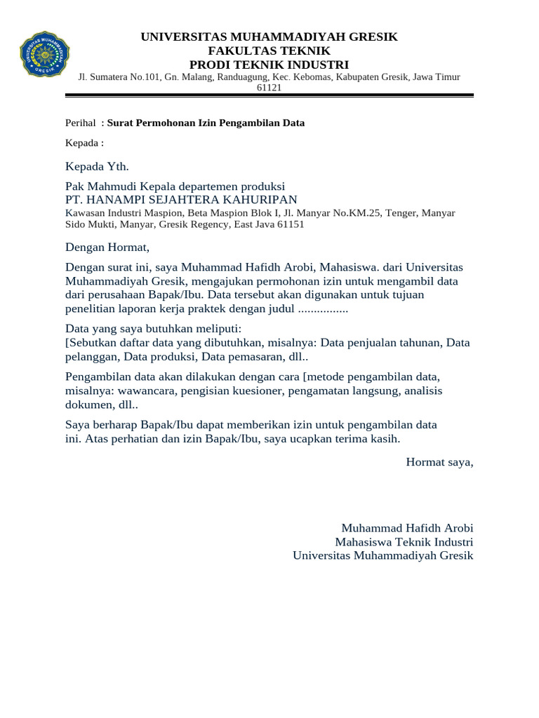 Surat Izin Pengambilan Data Penelitian | PDF