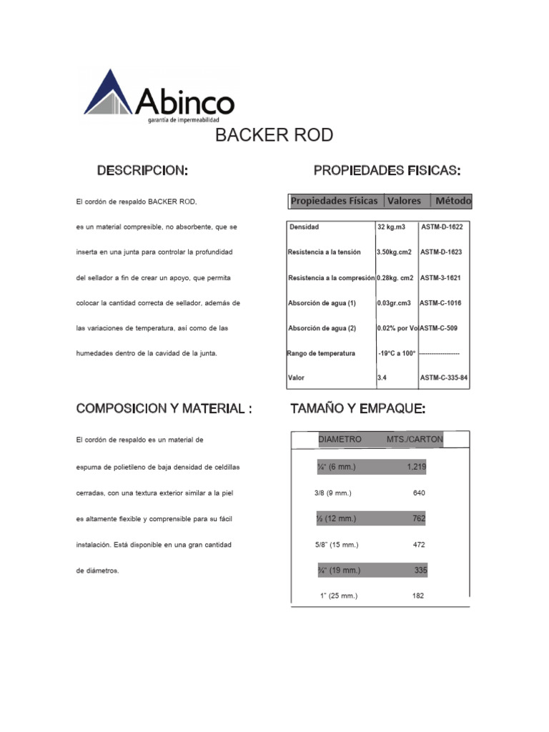 Backer Rod | PDF | Física Aplicada e Interdisciplinaria | Ingeniería ...