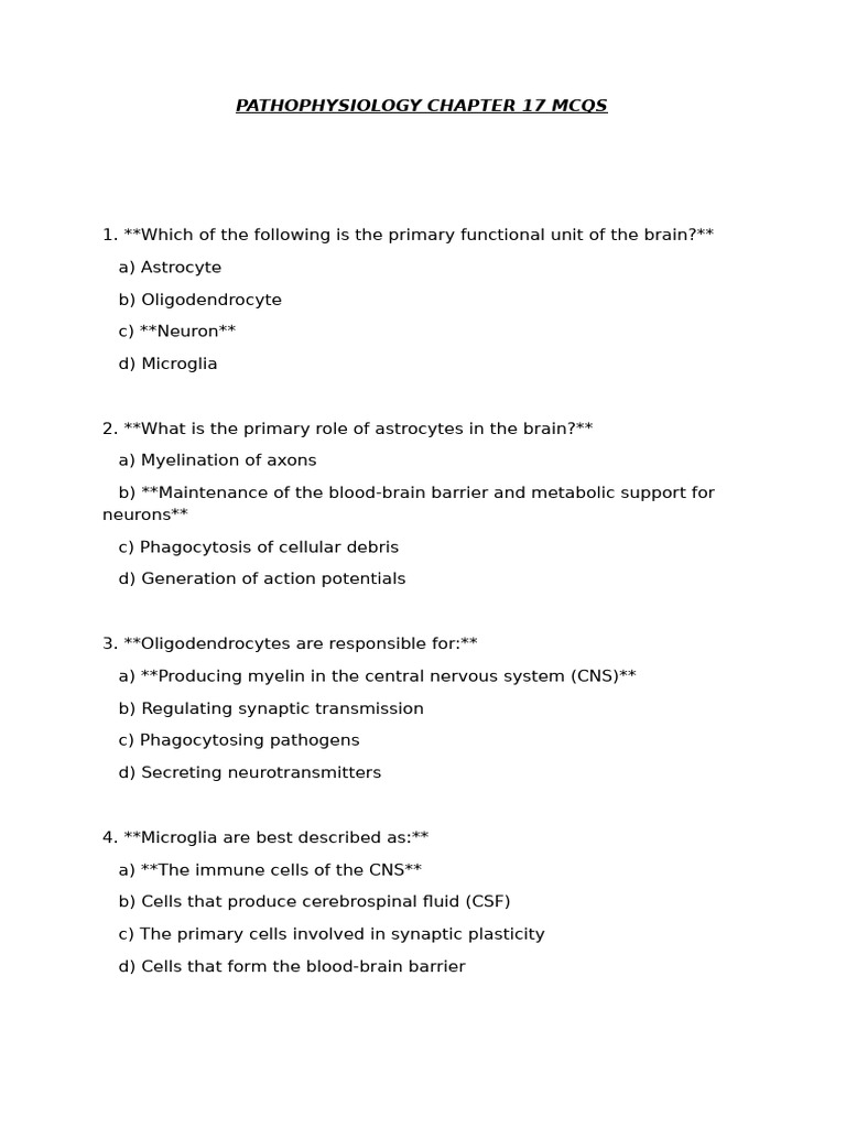Pathophysiology Chapter 17 Mcqs | PDF | Axon | Nervous System
