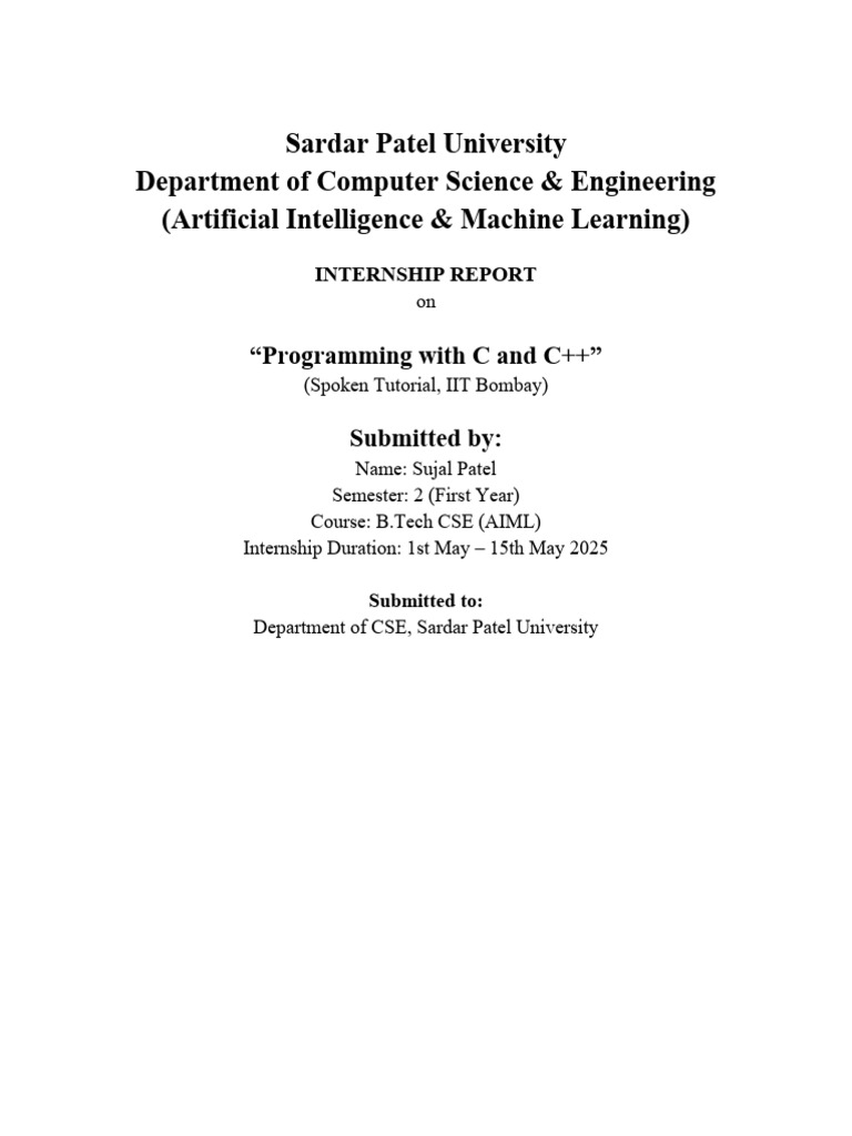 Sujal Patel Internship Report | PDF | C++ | Computer Programming