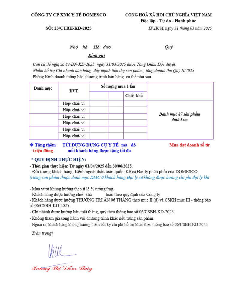 So 23 CTBH-KD-2025 (CTBH - Nhom Hoa Duoc DMC 1 + DMC 2 + DMC 0 - Quy Ii.2025) Chi Nhanh | PDF