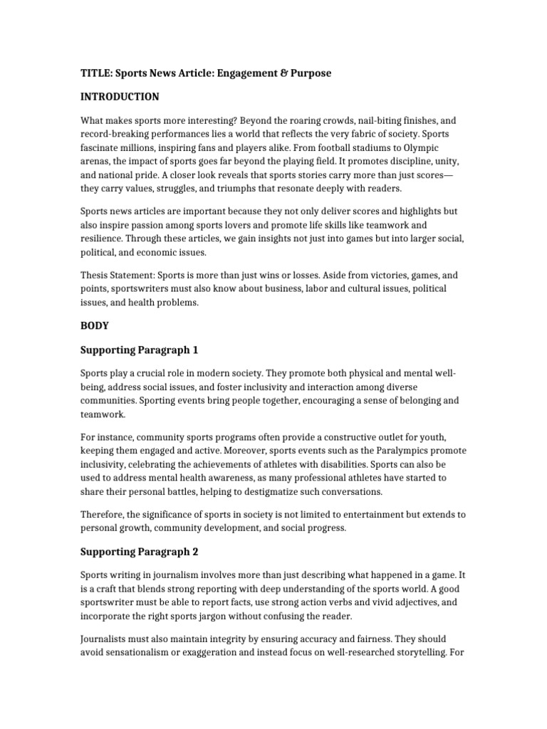 Sports News Article Essay | PDF | Sports | Human Communication