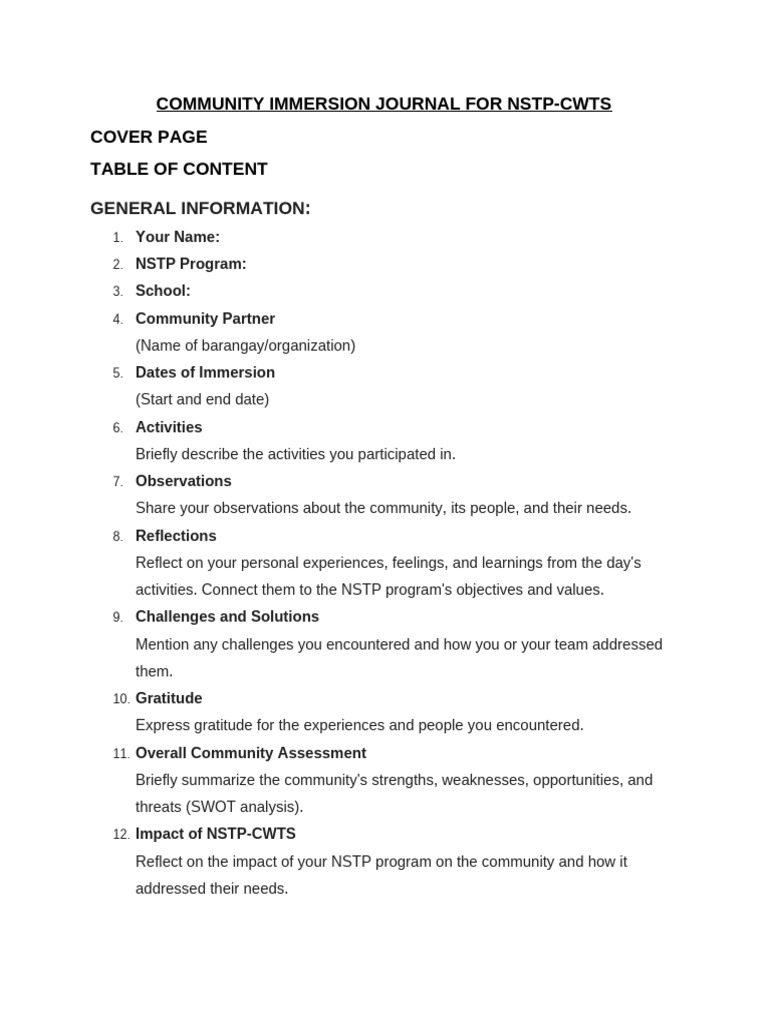 NEW-FORMAT-FOR-COMMUNITY-IMMERSION-JOURNAL-FOR-NSTP-2025 | PDF | Social ...