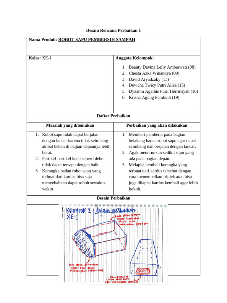 Rencana Perbaikan Robot Sapu XE-1 | PDF