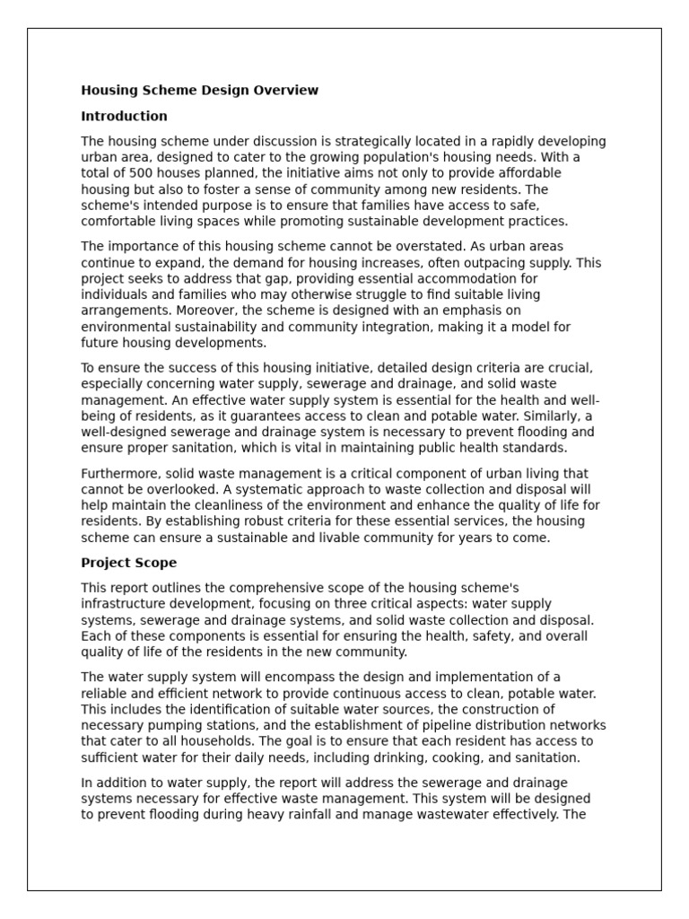 Housing Scheme Design Overview | PDF | Sewage Treatment | Waste Management