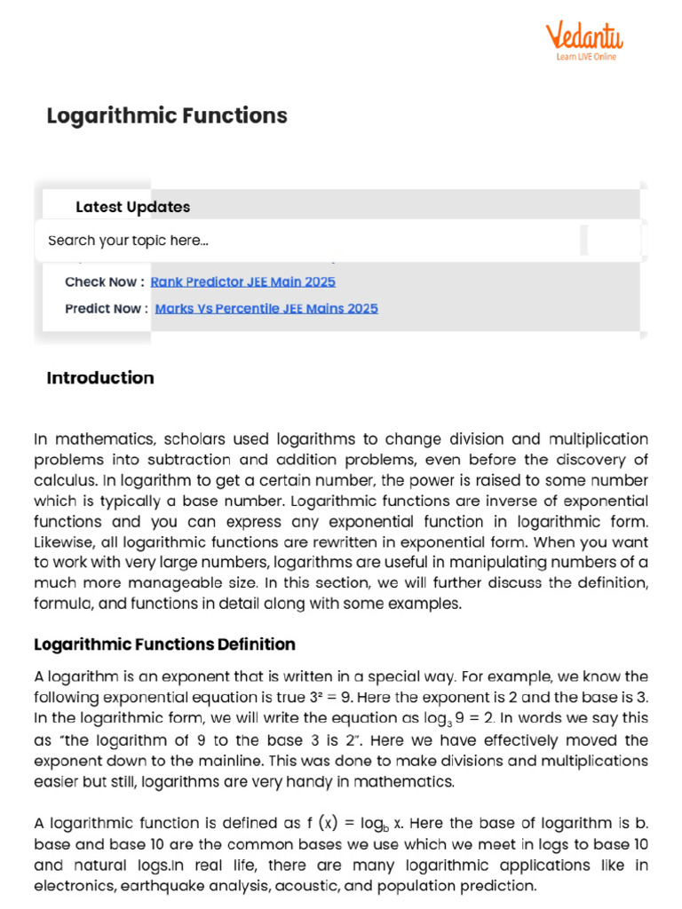 Logarithmic Functions | PDF