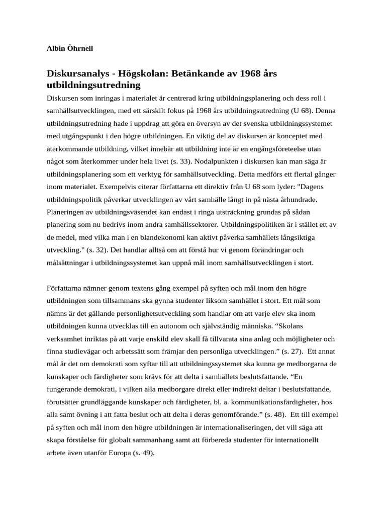 Öhrnell Albin Diskursanalys | PDF