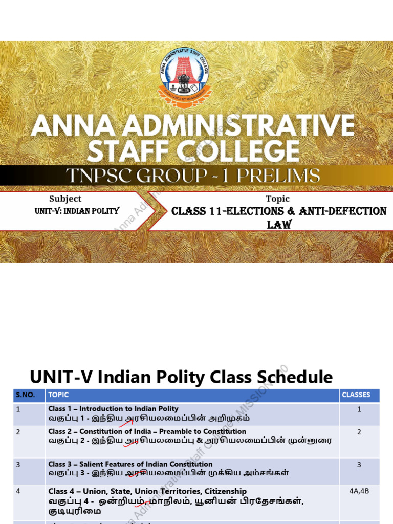 Class 11-Elections & Anti-Defection Law: Unit-V: Indian Polity | PDF