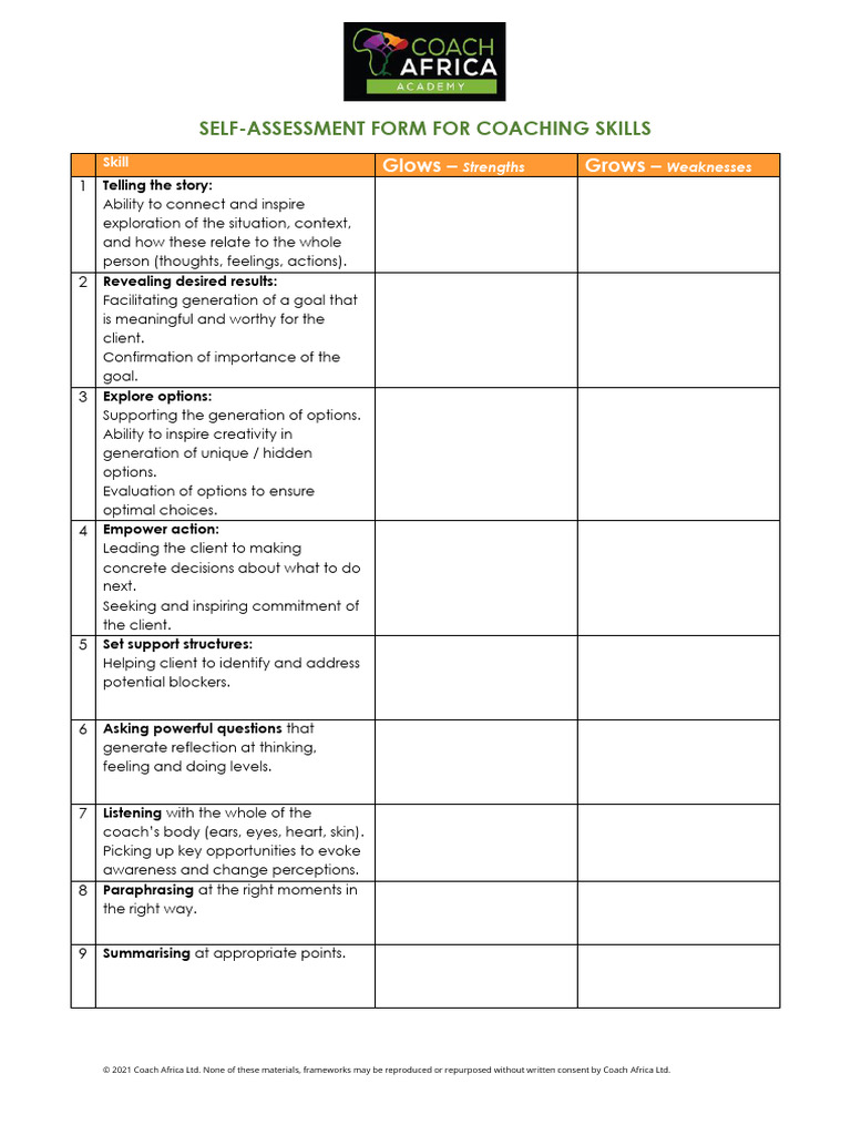 5 ABC Self Assessment Form For Basic Skills | PDF