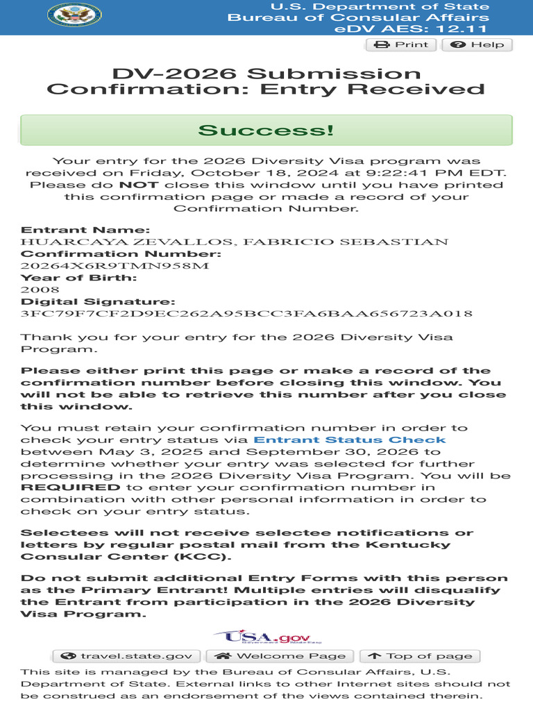 Electronic Diversity Visa Program | PDF