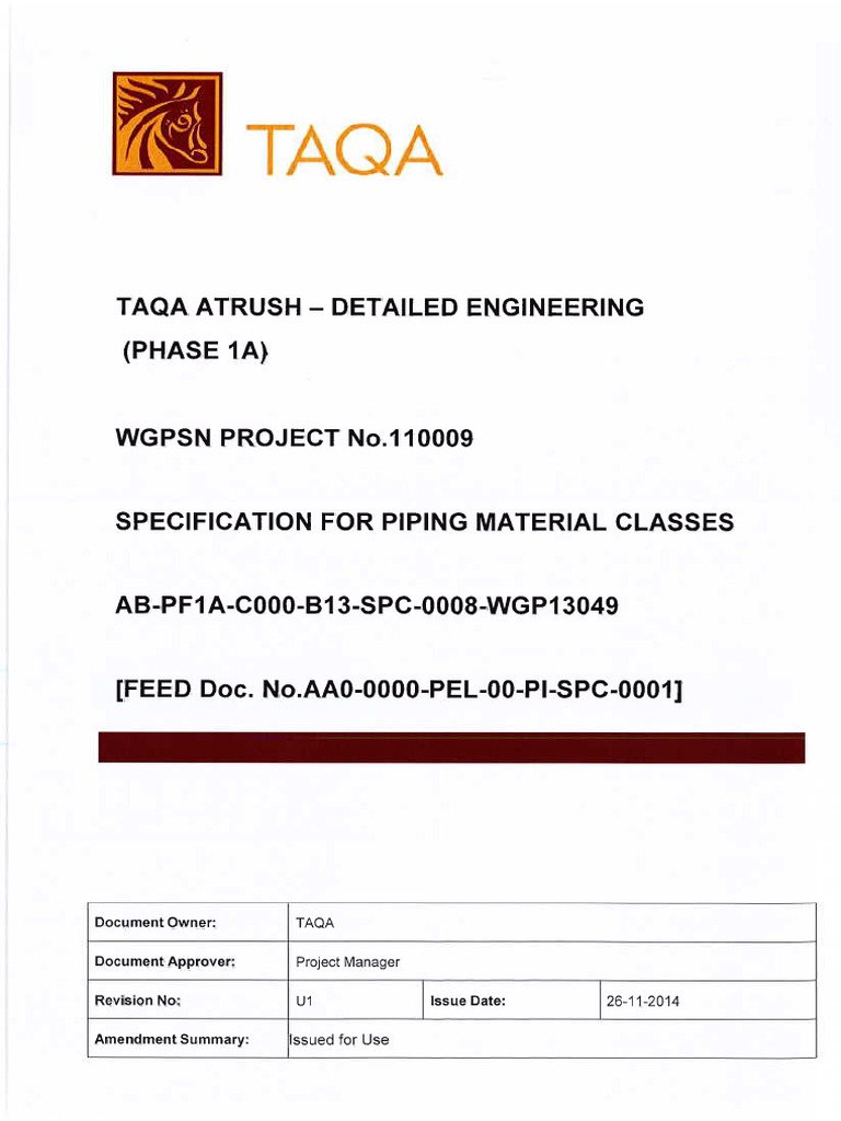AB PF1A C000 B13 SPC 0008 WGP13049 Specification For Piping Material ...